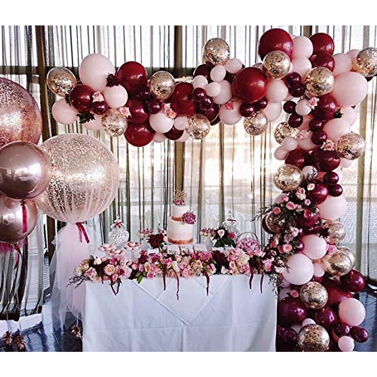 126pcs Burgundy Maroon Pink and Gold Balloons, Balloon Garland Arch Kit, Baby Shower Decorations for Girl, Birthday Wedding Bridal Engagement Anniversary Baptism Party Decorations