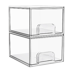 Vtopmart Stackable Makeup Organizer Storage Drawer, 4.4'' Tall Acrylic Bathroom Organizers，Clear Plastic Storage Bins For Vanity, Undersink, Kitchen Cabinets, Pantry Organization and Storage