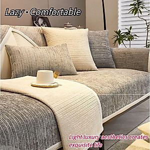 LOBALU Funny Fuzzy Sofa Cover - Simple Striped Chenille Anti-Scratch Couch Cover, Towel Mattress Protector Furniture Protector Washable Anti-Slip Sofa Cover (Orange,Pillow/17.7 * 17.7Inch)