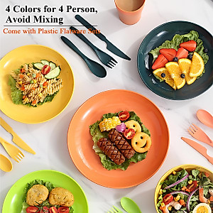 Evanda Plastic Dinnerware Set 28 Piece, Reusable Light Weight Mugs, Bowls, Dishes, Knives, Forks, Spoons for Camping Picnics And Everyday Use, Dishwasher Safe (Mutil Color)