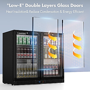 Coolski Back Bar Cooler Counter Height Beverage Refrigerator with 2 Glass Doors, Commercial Undercounter Display Fridge for Beer Soda Wine, 7.4 Cu.Ft. Capacity/ETL NSF Approved, Black