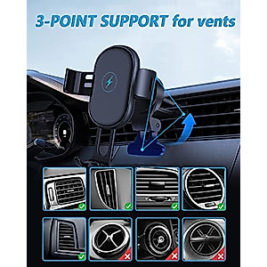 BOYUXON Wireless Car Charger Mount, Auto-Clamping Air Vent Car Phone Holder, 15W Fast Charging Phone Holder.Compatible with iPhone 14 13 12 11 Pro/Pro Max/XR/XS/X.Samsung S22/S21/S20/Note 20/10.