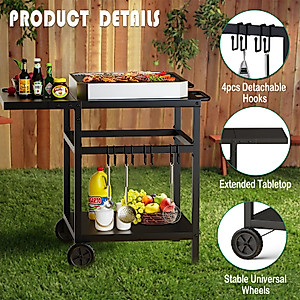 RAXSINYER Double-Shelf Grill Table Outdoor Grill Cart Movable BBQ Table Multifunctional Food Prep Table