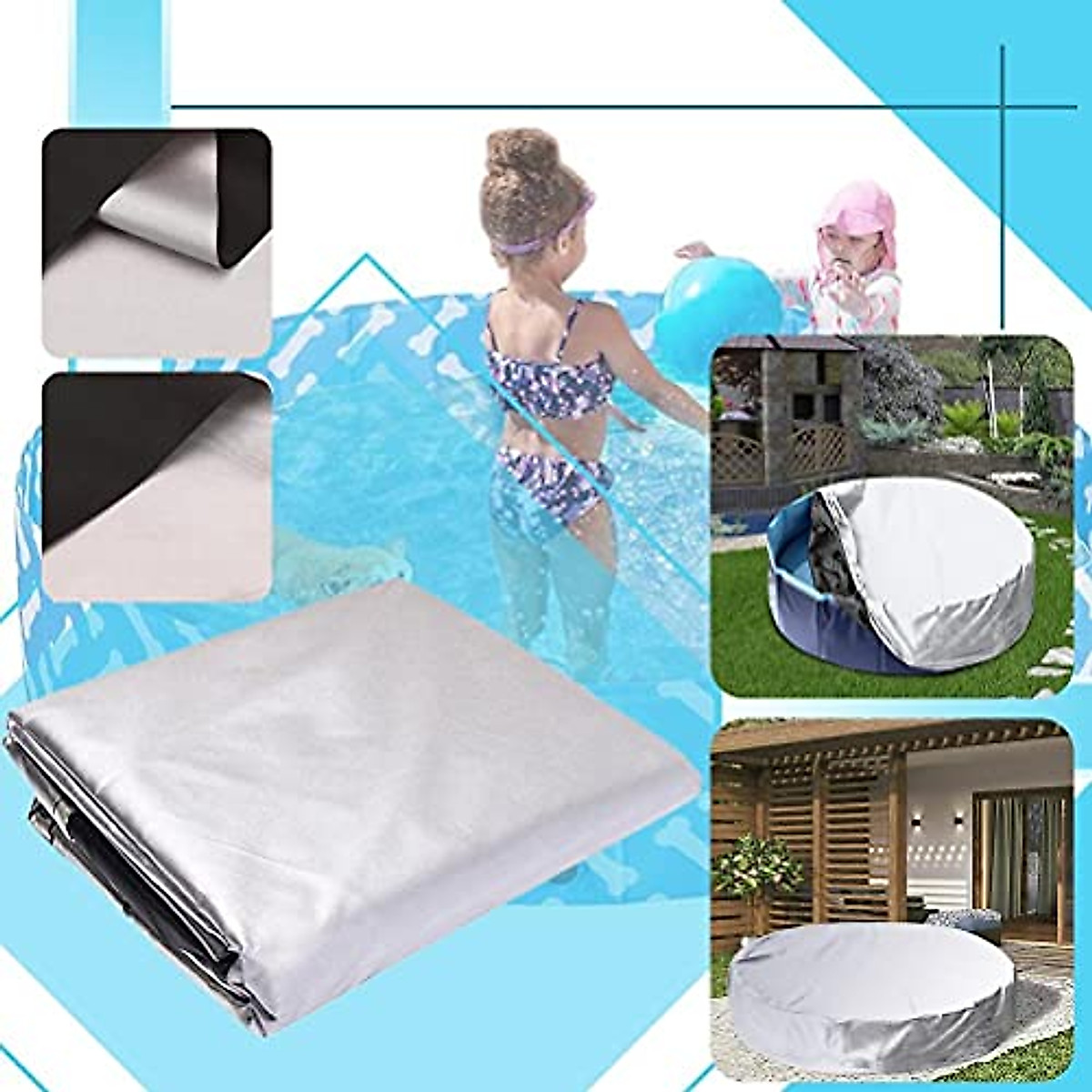 SASKATE Swimming Pool Cover, Round Foldable UV Pool Protective Cover, Outdoor Garden Pool Dust Proof Cover-162 cm