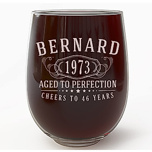 Personalized Etched 17oz Stemless Wine Glass - Customized Gifts for Women, Unique Custom Name Happy 40th Birthday Gifts for Mom Sister Adult Daughter, Turning Years Old for Her, Bday Party, Bernard