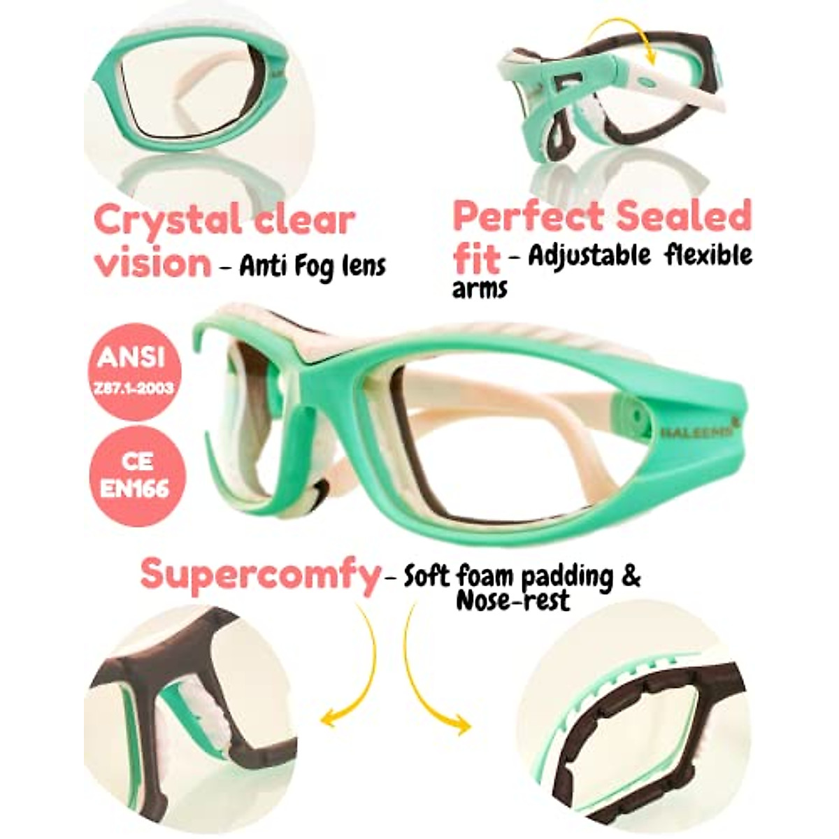 Onion Goggles Tear Free - Kitchen Grilling Glasses, Anti Fog, Anti Scratch, One Size Fit All Men & Women Eyes, Clear Chopping Goggles With Straps For Cooking, BBQ, Smoke, Onion Cutting Goggles (Green)