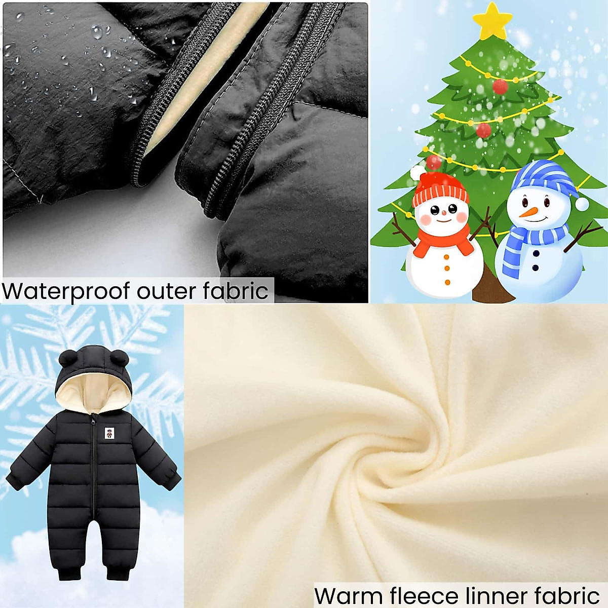 Ohrwurm Hooded Puffer Jumpsuit for Baby Boys Girls Long Sleeve Winter Romper Warm Snowsuit Coat Down Jacket 0-6 Months Black