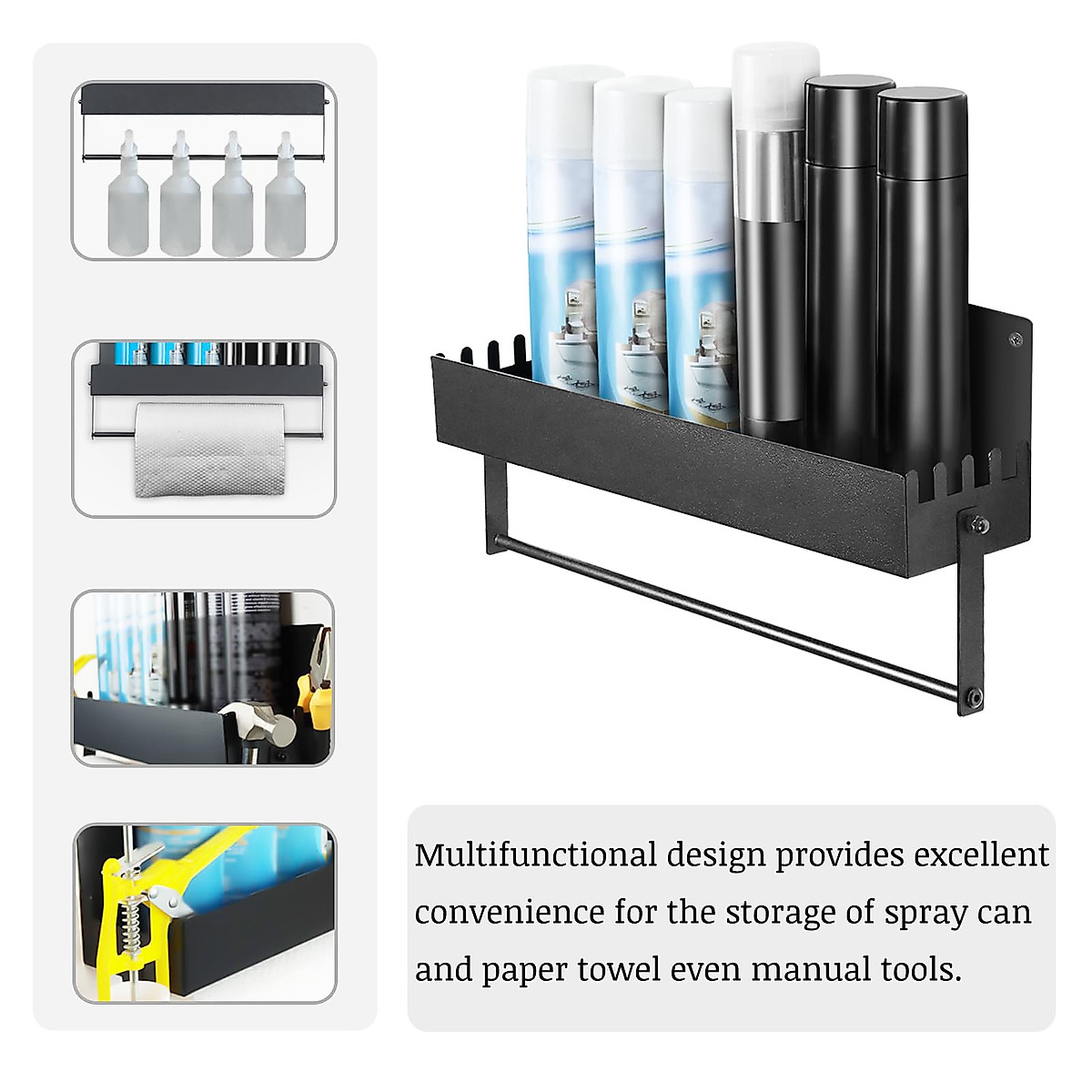 Ansonation Spray Bottle Holder,Garage Paper Towel Holder with Shelf Garage Organizer Wall Mount with Hooks Heavy Duty Paint Bottle Organizer for Garage Home Tool Shed Workbench