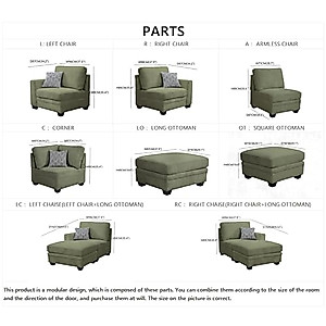 Legend Vansen 7PCS Corduroy Flexible Combination Sofa Sectional, Olive