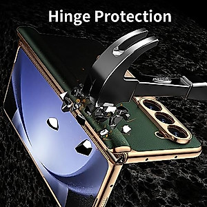 karenDon for Samsung Galaxy Z Fold 5 Phone Case,Luxury Premier Genuine Leather,Full Body Hinge Protection,Built-in Screen Protector,Kickstand Drop Proof Protective Cover for Galaxy Z Fold5 (Green)