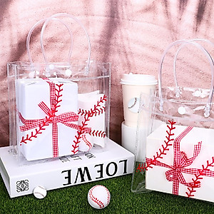 Whaline 12Pcs Baseball Clear PVC Gift Bags Sports Ball Party Favor Bags with Handles Treat Tote Bags for Birthday Holiday Baby Shower, 7.9 x 3.9 x 7.9 Inch