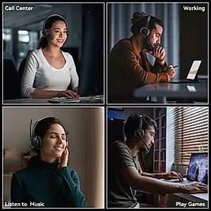 LEVN Wireless Headset, Bluetooth Headset with Noise Canceling Microphone & Charging Base, 65 Hrs Working Time 2.4G Headset with Microphone for PC/Laptop/Computer/Remote Work/Call Center/Zoom