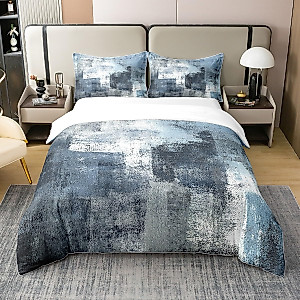 Erosebridal Grunge Tie Dyed 100% Cotton Duvet Cover Queen,Grunge Navy Ombre Bedding Set for Adult Bedroom Decor,Vintage Watercolor Artwork Comforter Cover,Contemporary Quilt with 2 Pillowcases
