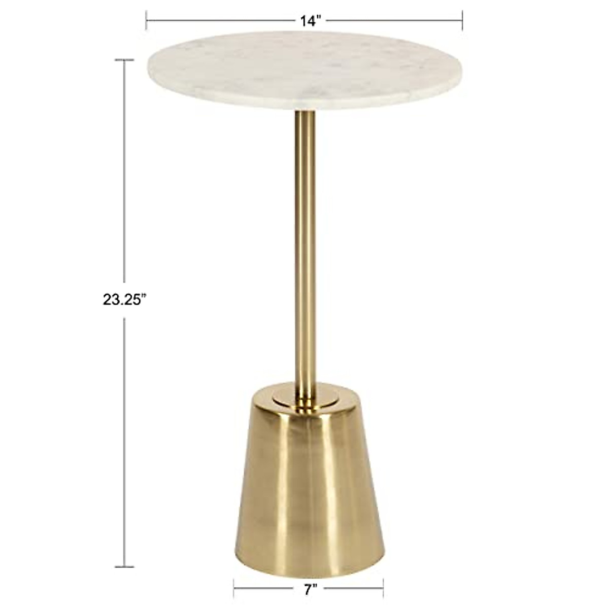 Kate and Laurel Tira Modern Marble Side Table, 14 x 14 x 24, Gold, Small Pedestal Table for Decorative Display