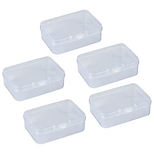 UUYYEO 5 Pcs Mini Clear Storage Containers Rectangle Plastic Box Empty Beads Organizer Case Small Hinged Lid Storage Box for Jewelry