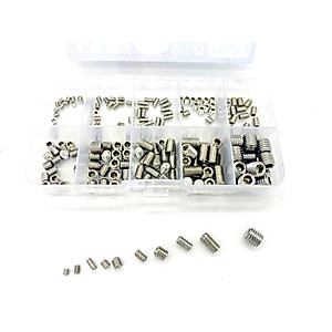 AXK Set Grub Screw M3 M4 M5 M6 M8 Metric Thread Hex Allen Socket Head Cap Screw Bolt Hexagon Hex Drive Cup Point Screw Assortment Kit Set Alloy Steel l Screw (200PCS Stainless Steel)