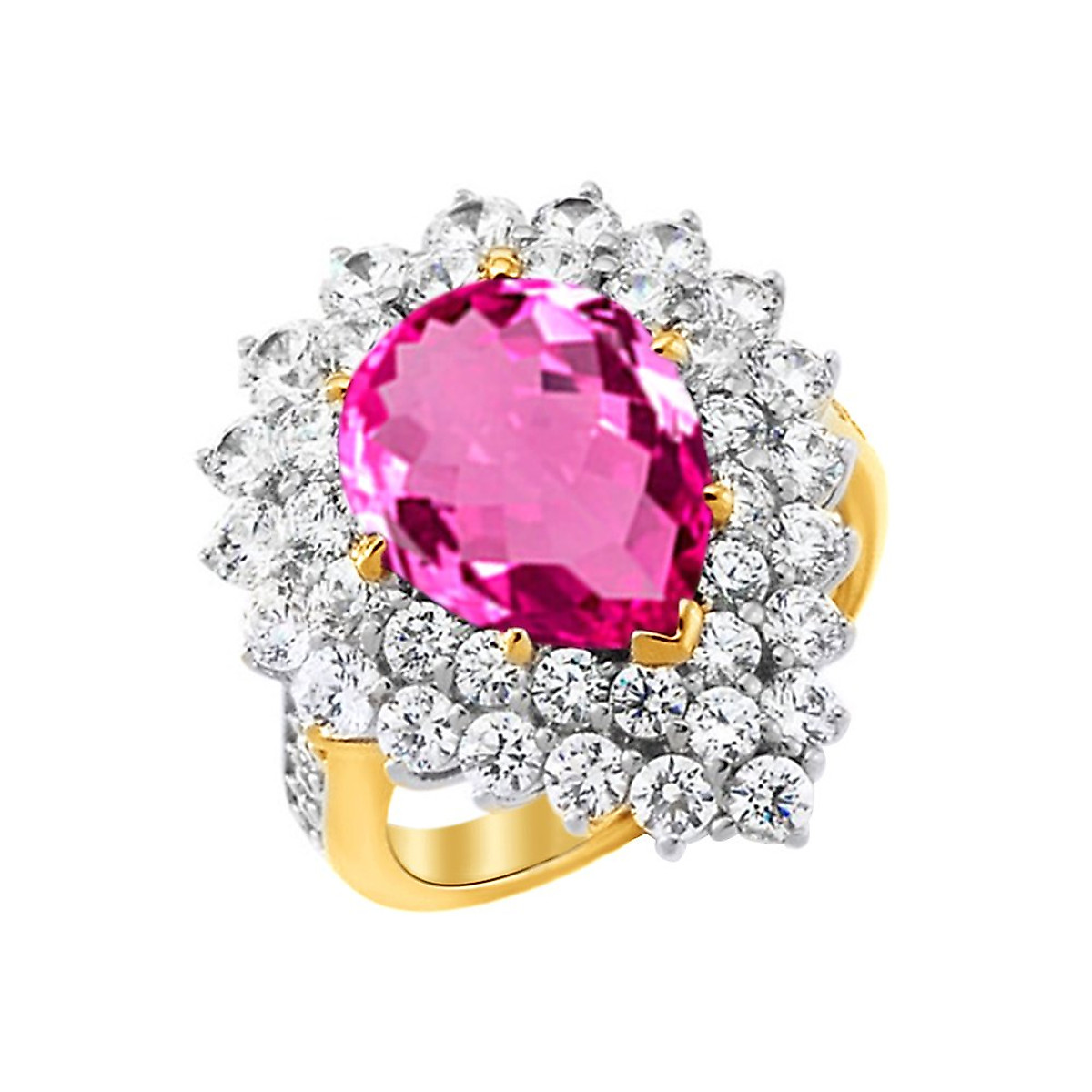 AFFY Simulated Ruby Tear Drop Cluster Ring in 14k Yellow Gold Over Sterling Silver (6.56 Cttw)