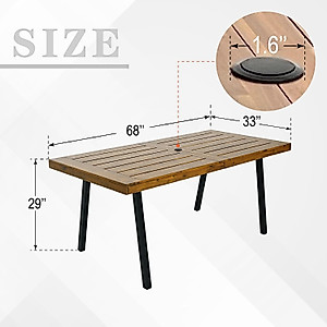 Anmutig Patio Acacia Wood Dining Table for 6 Persons, Large Rectangular Dining Table with 1.6" Umbrella Hole, Farmhouse Style Indoor Outdoor Dining Furniture for Yard Deck Lawn