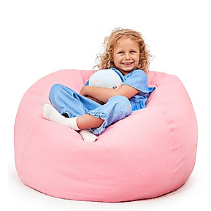Stuffed Animal Bean Bag Storage (No Filler) - Machine Washable Kids Bean Bag Chair - Extra Large Pink Bean Bag Chair Cover Stuff Toys & Soft Items - Stuffed Animal Holder for Girls -Pink Corduroy