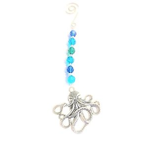 OCTOPUS CAR CHARM, Octopus Suncatcher, 7" Handmade, Gift Wrapped, Octopus Decor, Kraken, Japanese Sea Monster, Steampunk, Mirror Ornament, Window Decoration, Octopus Gift