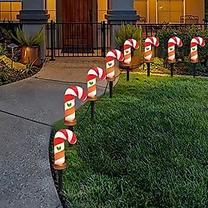 Christmas Candy Cane Pathway Lights Outdoor, 2 Sets 7Ft Christmas Outdoor Decoration String Lights with 8 Candy Cane Markers Stake Lights, Plug in Walkway Lights for Driveway Lawn Garden Yard Decor