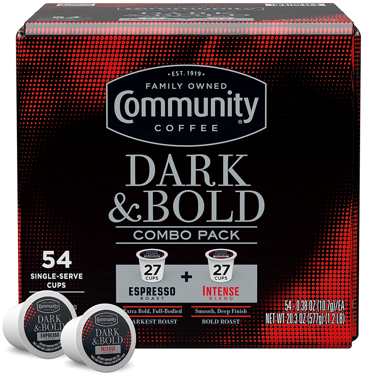 Community Coffee Dark & Bold Variety 54 Count Coffee Pods, Extra Dark Roast Compatible with Keurig 2.0 K-Cup Brewers, 54 Count (Pack of 1)