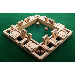 GrowUpSmart 4-Way Shut The Box Dice Game (2-4 Players) for Kids + Adults [4 Sided Large Wooden Board Game, 8 Dice + Shut-The-Box Rules] Smart Game for Learning Numbers, Strategy + Risk Management