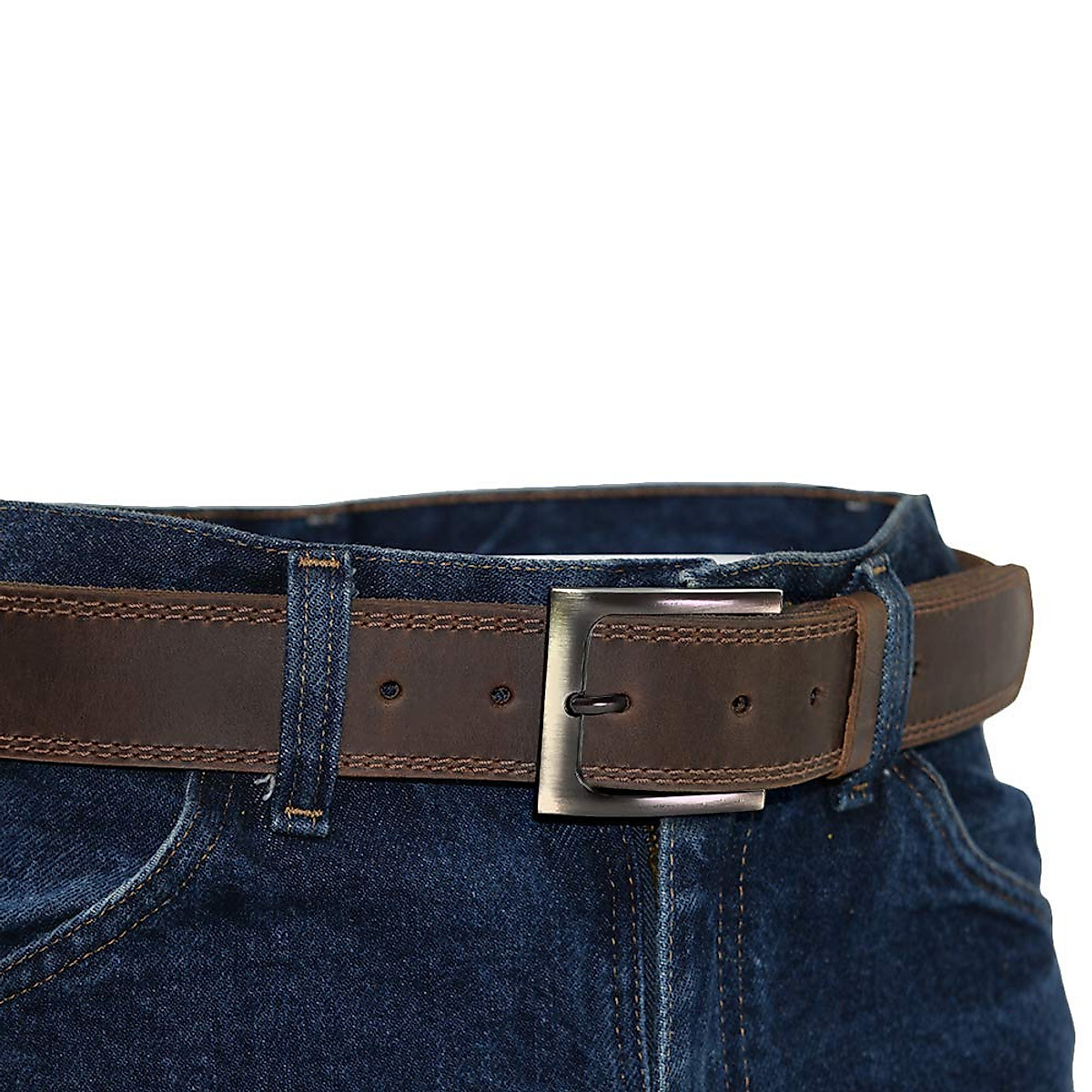 Hide & Drink, Men's Two Row Stitch Leather Belt Handmade :: Bourbon Brown (Size 34)