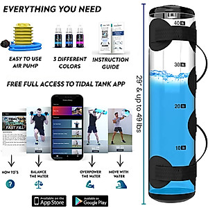 Tidal Tank Classic - Aqua Bag with Water, Sandbag Weighted Workout Equipment for Strength Training Adjustable Weights for Core Stability, Free App for Full Body Workout - up to 49 lb