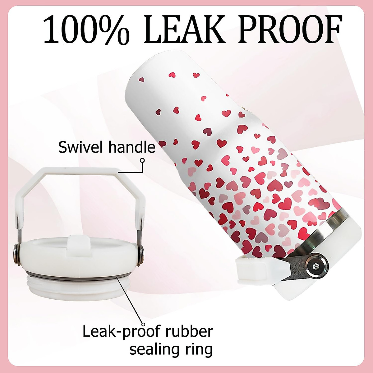 HOWSEESNOW 30oz Valentines Insulated Tumbler with Handle and Straw, Leak Proof Travel Coffee Mug, Reusable Stainless Steel Heart Tumbler, Valentines Gifts for Her