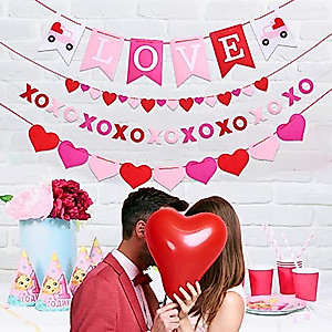 Valentines Day Decor Felt Heart Garland Banner Decorations for Home Mantel Classroom Party Anniversary Wedding Wall Decorations