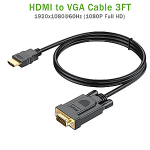 HDMI to VGA Cable 3FT, Uni-Directional Computer HDMI to VGA Monitor 3-Feet Video Cord (Male to Male) Compatible for Raspberry Pi, Roku,Computer, Desktop, Laptop, PC, Monitor, Projector, HDTV and More