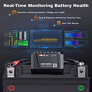 ANCEL BM300 12V Battery Monitor - Bluetooth 4.0 Automotive Voltmeter with Charging, Cranking System Test & Alarm - Compatible for Solar Power Systems, RVs, Motorcycles, Boats, Cars, and Trucks