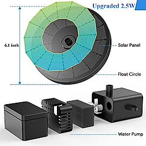 GOLDFLOWER Solar Fountain, Floating Solar Powered Water Fountain Pump for Bird Bath, Garden, Pond, Pool, Outdoor (2.5W)