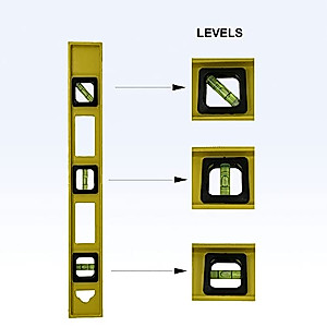 2 Pack Yellow 16 Inch Torpedo Level With Ruler 3 Vial Plastic WHOLESALE BULK LOT