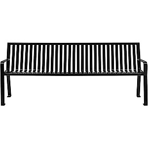 Global Industrial Outdoor Steel Slat Park Bench, 6 ft, Black