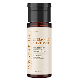 InstaNatural 7% Glycolic AHA Face Toner, Brightens, Reduces The Look of Pores and Uneven Texture, Gently Exfoliates, with Lactic Acid, Witch Hazel and Vitamin C, 4 Fl Oz