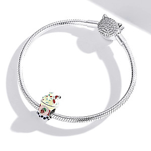925 Sterling Silver Pop Can Charm Milk Box Charm Ice Cream Charm Cake Charn Biscuit Charm Coffee Charm Cup Charm for Pandora Charm Bracelet (Ice Cream)