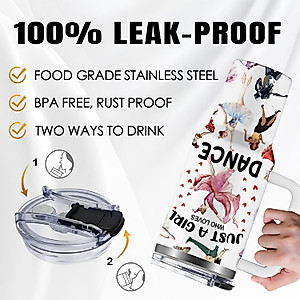 Dance Gifts for Girls, 40oz Dance Tumbler with Lid, Dance Teacher Gifts, Dance Team Gifts, Girl Dancer Gifts, Christmas Birthday Gifts for Dance Lovers Women, Just a Girl Who Loves To Dance Cup