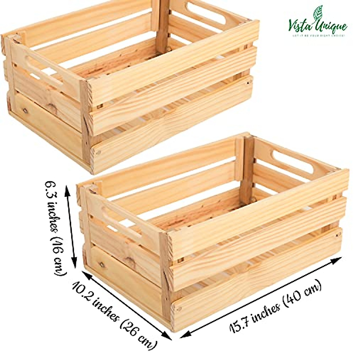Set of 2 Portable Wooden Storage Bin Container - Decorative Closet, Cabinet and Shelf Basket Organizer Foldable Rustic Wooden Crates for Storage and Farmhouse Style Decor Multipurpose Wood Boxes