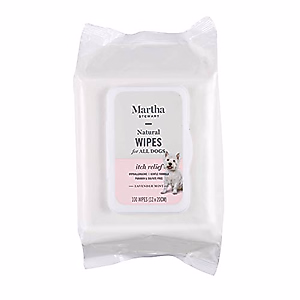 Martha Stewart for Pets Itch Relief Grooming Wipes for Dogs | Hypoallergenic Dog Wipes, 100 Count | Relieving Anti Itch Dog Grooming Wipes for All Dogs