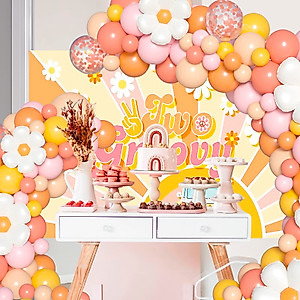 Boho Daisy Balloon Garland Arch Kit,JOGAMS 172Pcs Groovy Balloon Arch Kit with Daisy Flower Rose Gold Confetti Balloons for Boho Daisy Theme Birthday Baby Shower Wedding Groovy Party Decorations