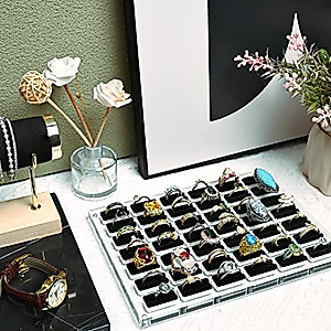 Deamogate Acrylic Ring Display Holder Insert Jewelry Storage Tray Organizer 42 Slots Velvet Ring Showcase Display Stand for Earrings Studs, Black