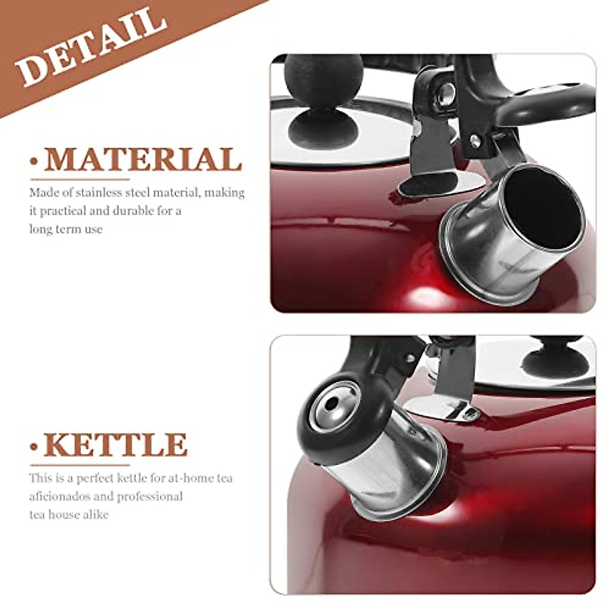 Alipis Stainless Steel Tea Kettle, Stove Top Teapot Water Kettle 3L Whistling Tea Kettle Coffee Kettle Water Boiling Milk Warmer For Home Kitchen Outdoor Red