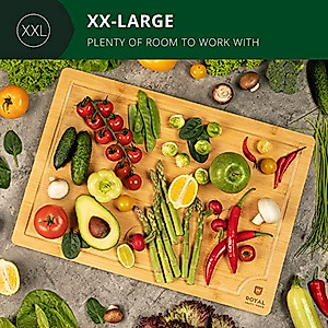 Bamboo Cutting Boards for Kitchen - Kitchen Chopping Board for Meat (Butcher Block) Cheese and Vegetables | Wooden Cutting Board Heavy Duty Serving Tray with Handles (XXL, 20 x 14")