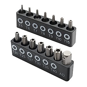 ROTATION 14-Piece Tamper Resistant Star Bits, Chrome Vanadium Steel, T5 - T40 Impact Grade Security Torx Bit Set, 1/4-inch Hex Shank