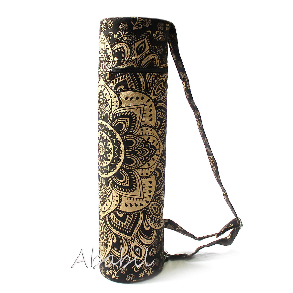 Ababilart Indian Mandala Black Gold Hippie Yoga Mat Carrier Bag with Shoulder Strap
