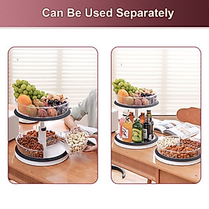 2 Tier Lazy Susan Organizer Clear Turntable for Cabinet Bathroom Countertop and Pantry with Large Spice Rack (11 Inch, White)