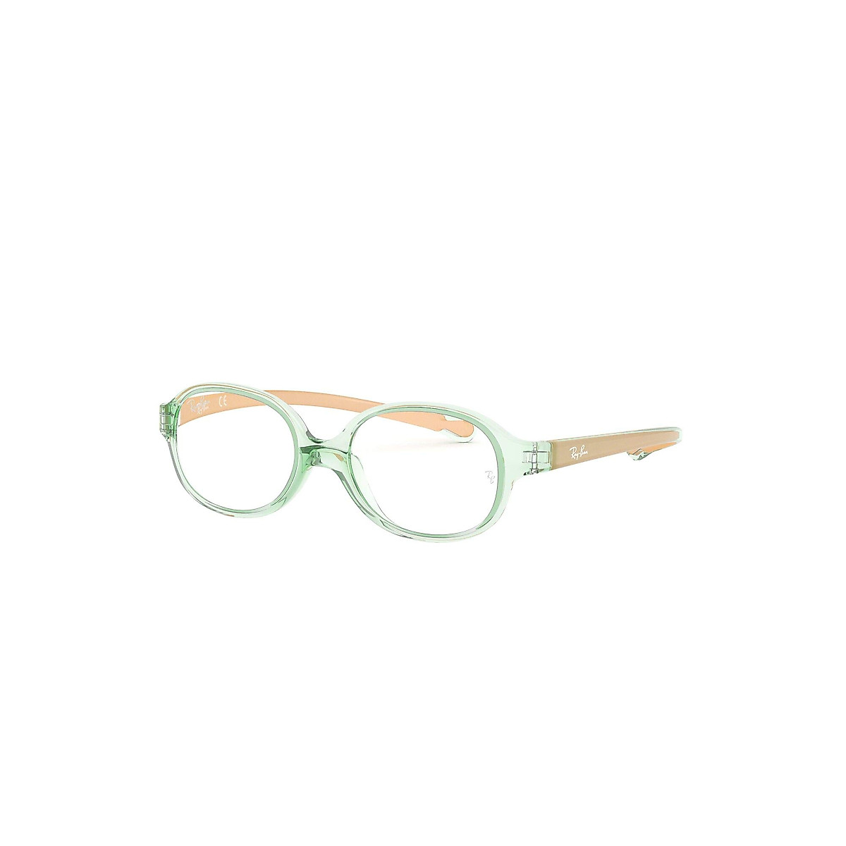 Ray-Ban Junior Kids' Ry1587 Oval Prescription Eyeglass Frames, Transparent Light Green/Demo Lens, 41 mm