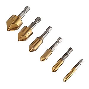 Utoolmart Countersink Drill Bit Hex Shank HSS 5 Flute Countersink Center Punch Tool Sets for Wood Quick Change Bit 6mm-19mm Five-Edged Chamfer